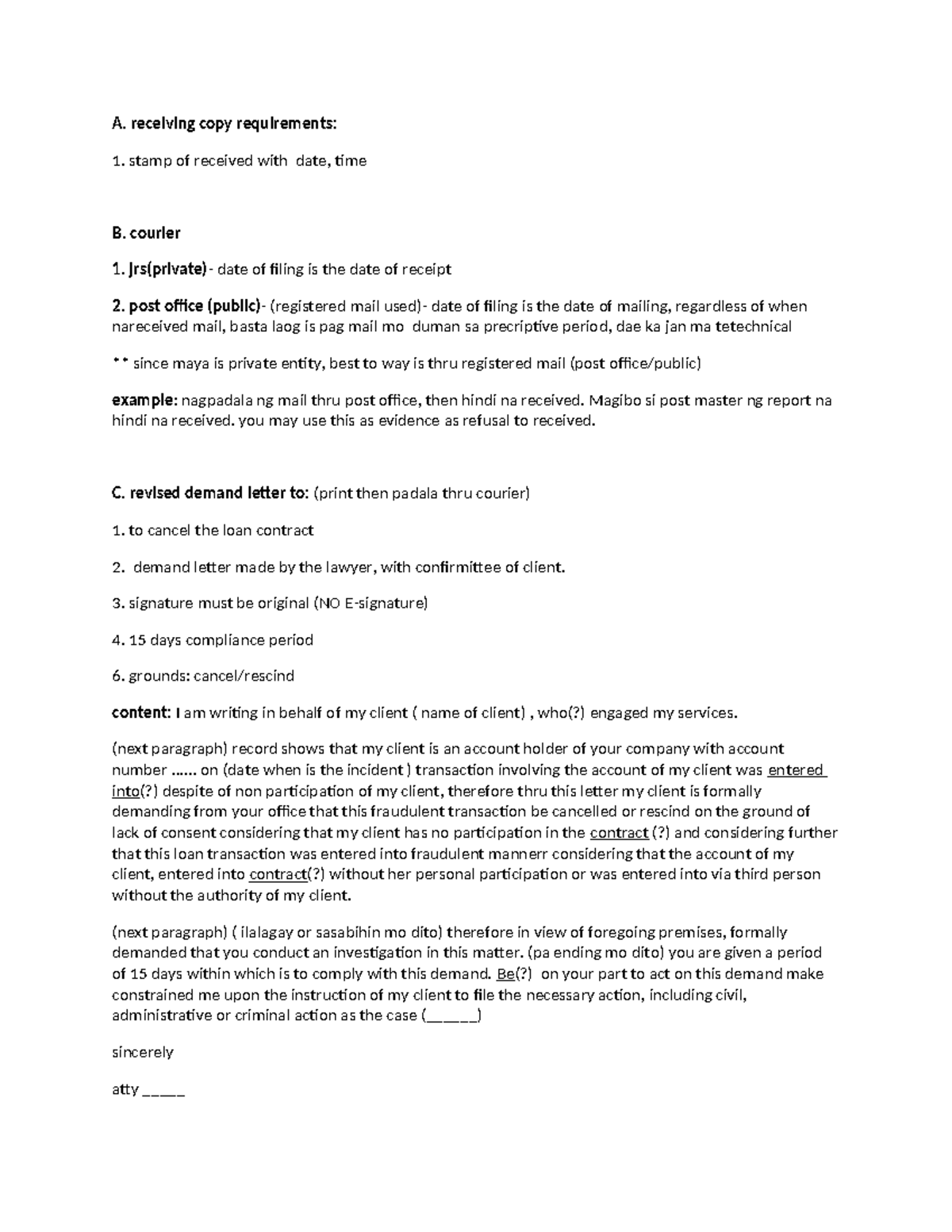 Summarized of audio record - A. receiving copy requirements: stamp of ...