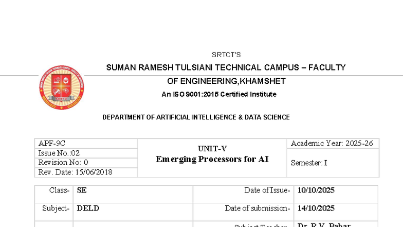 DELD AI Semester I: Unit 5 Question Bank on Emerging Processors - Studocu
