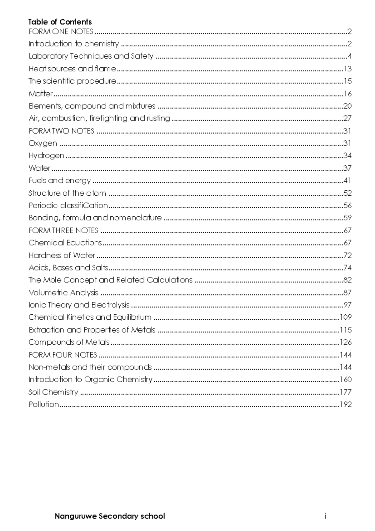 Nanguruwe Secondary School: Chemistry Full Notes (Forms 1-4) - Studocu