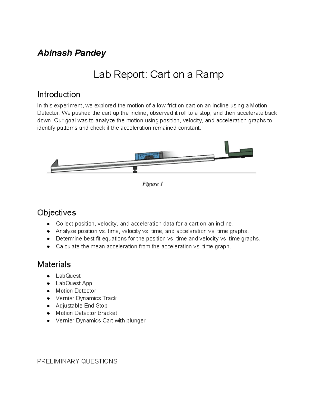 # Lab Report: PHYS101 - Cart on an Incline Experiment Analysis - Studocu