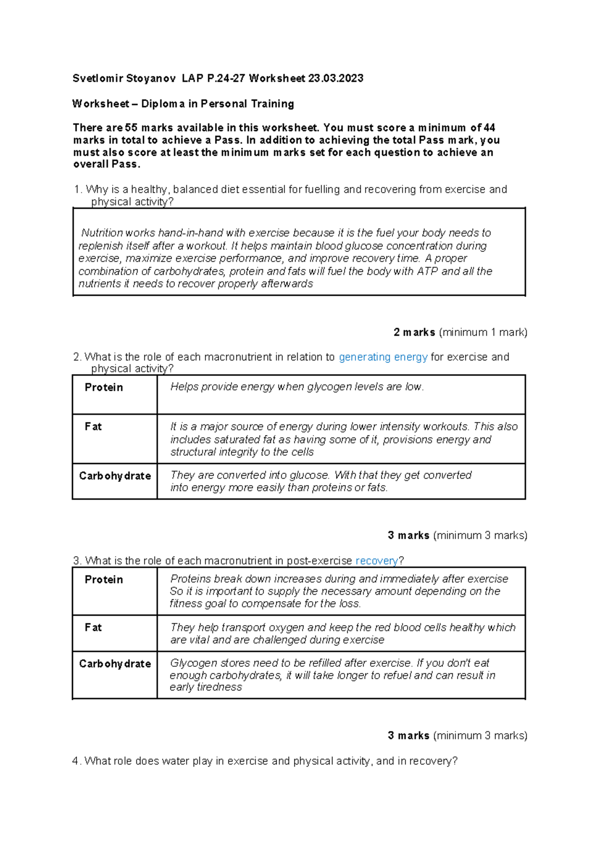 LAP P.24-27 Worksheet 23: Nutrition and Client Care in Personal ...