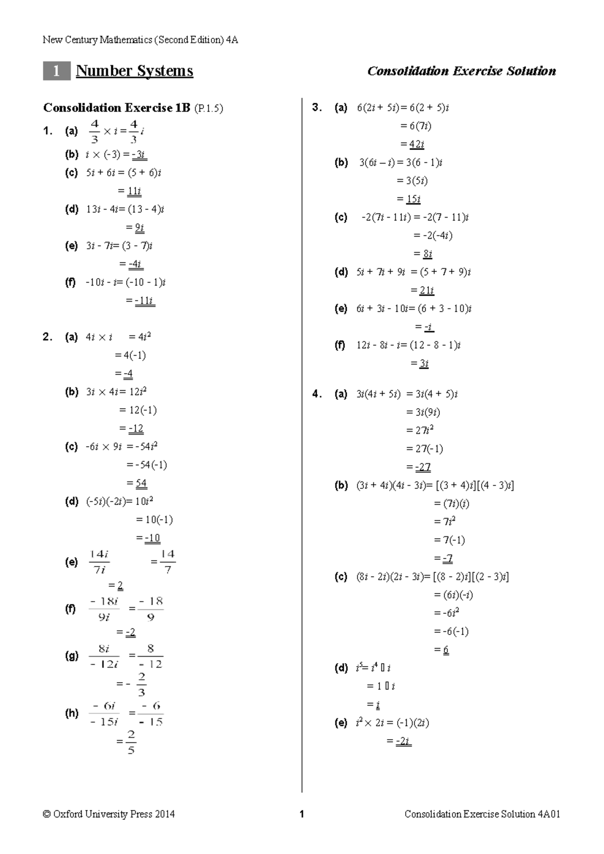 New Century Mathematics (2nd Ed) 4A01 Consolidation Exercise Solutions ...