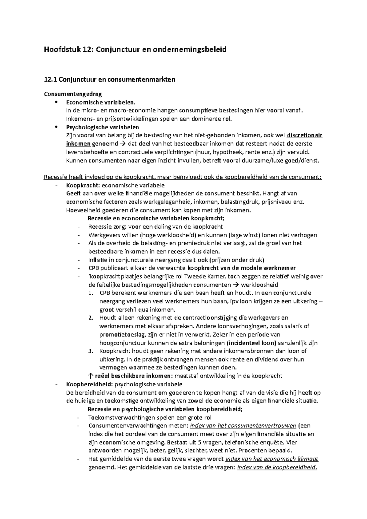 Hoofdstuk 12 - Samenvatting van Conjunctuur en Bedrijfsbeleid - Studeersnel