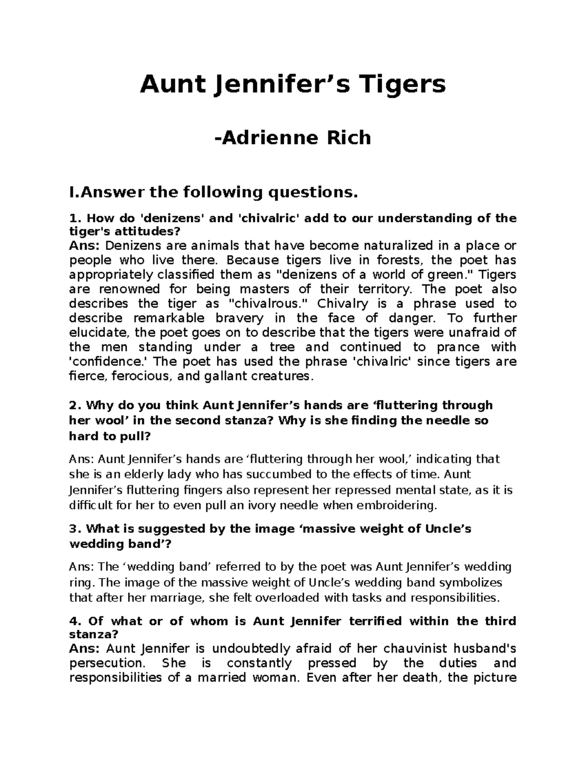 Aunt Jennifer's Tigers Notes 2024-25 - Aunt Jennifer’s Tigers -Adrienne ...