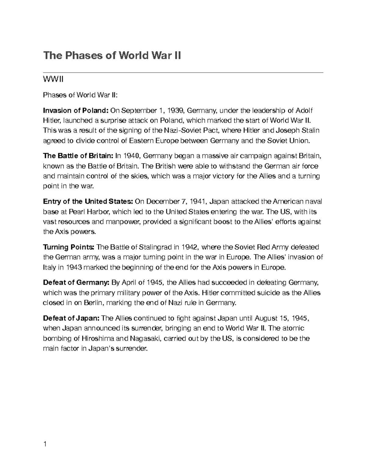 The Phases of World War II Summary - The Phases of World War II WWII ...