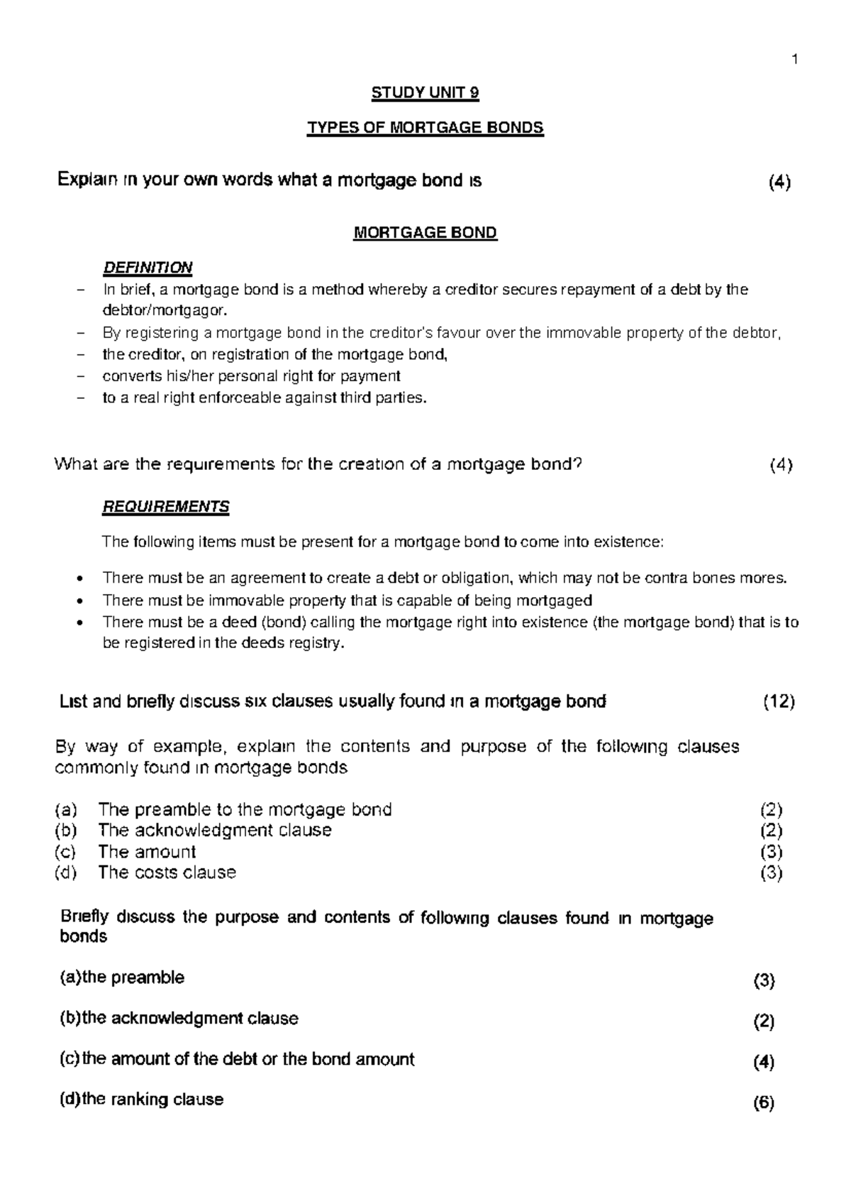 Study UNIT 9 - Mortgage Bonds Overview and Key Clauses - Studocu