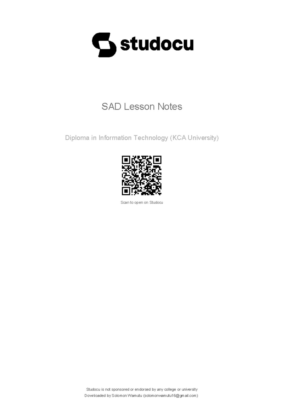 SAD 101: Essential Lesson Notes on Systems Analysis and Design - Studocu