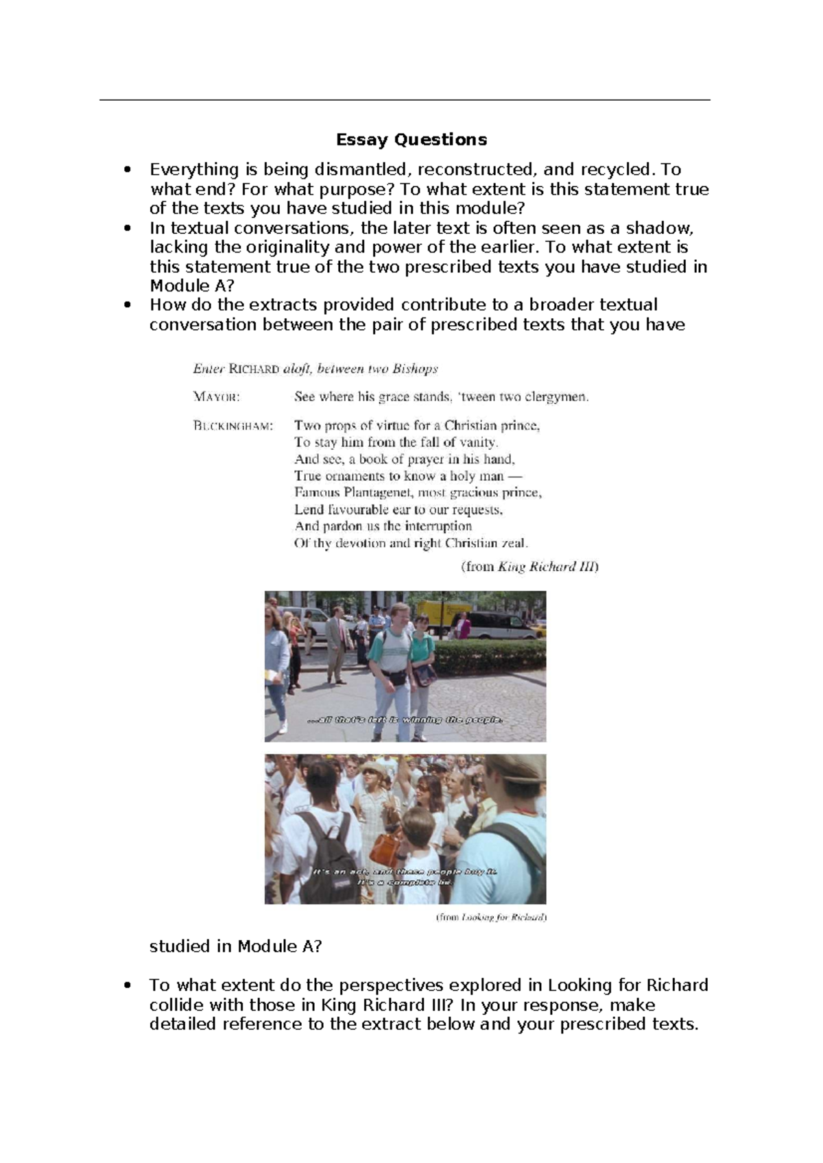 Module A Essay Questions: Textual Conversations in Looking for Richard ...