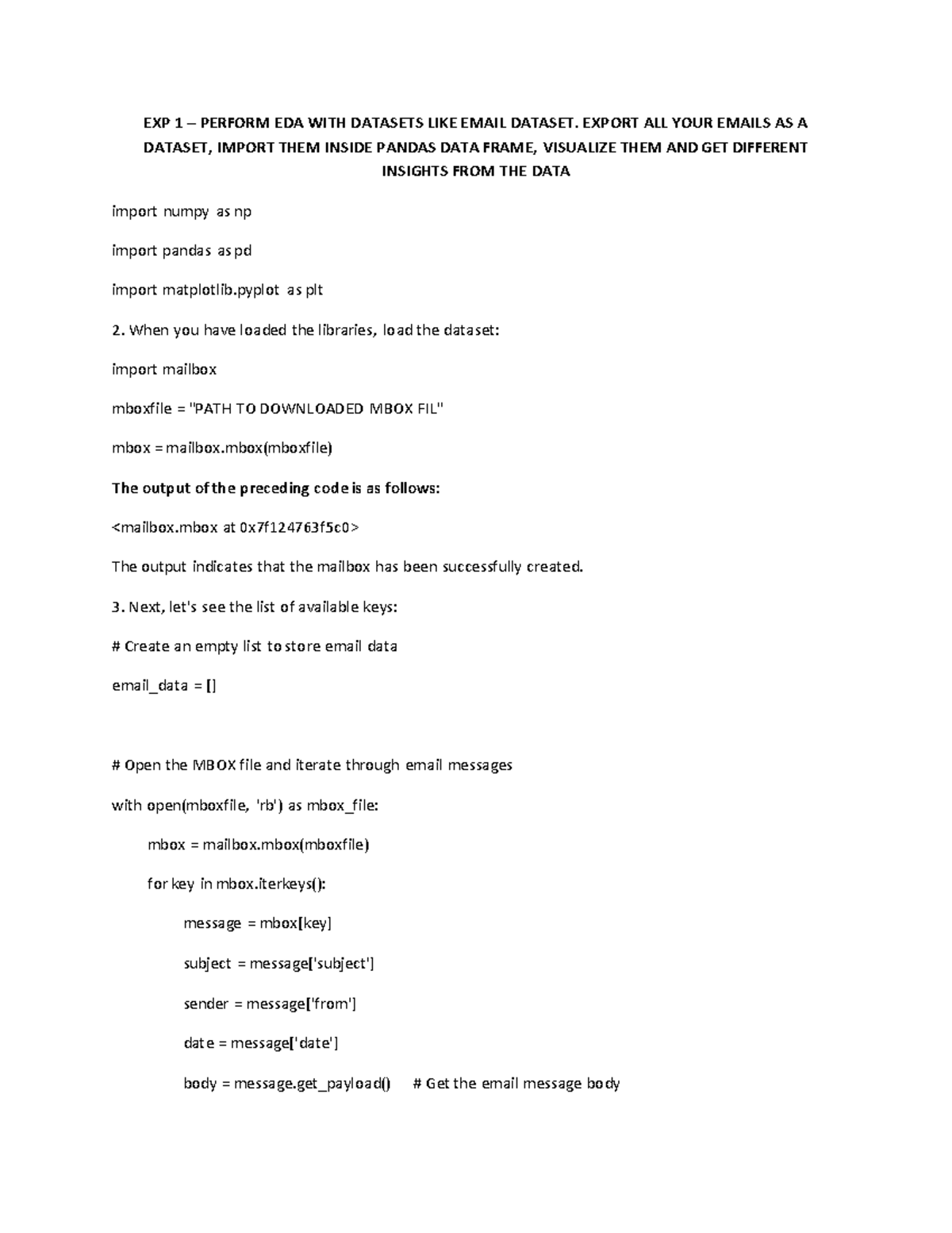 Lab Experiments: EDA with Email Dataset Using Python (EXP 1) - Studocu