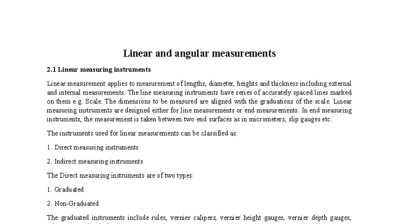 Linear and Angular Measurements: Instruments and Techniques - Studocu