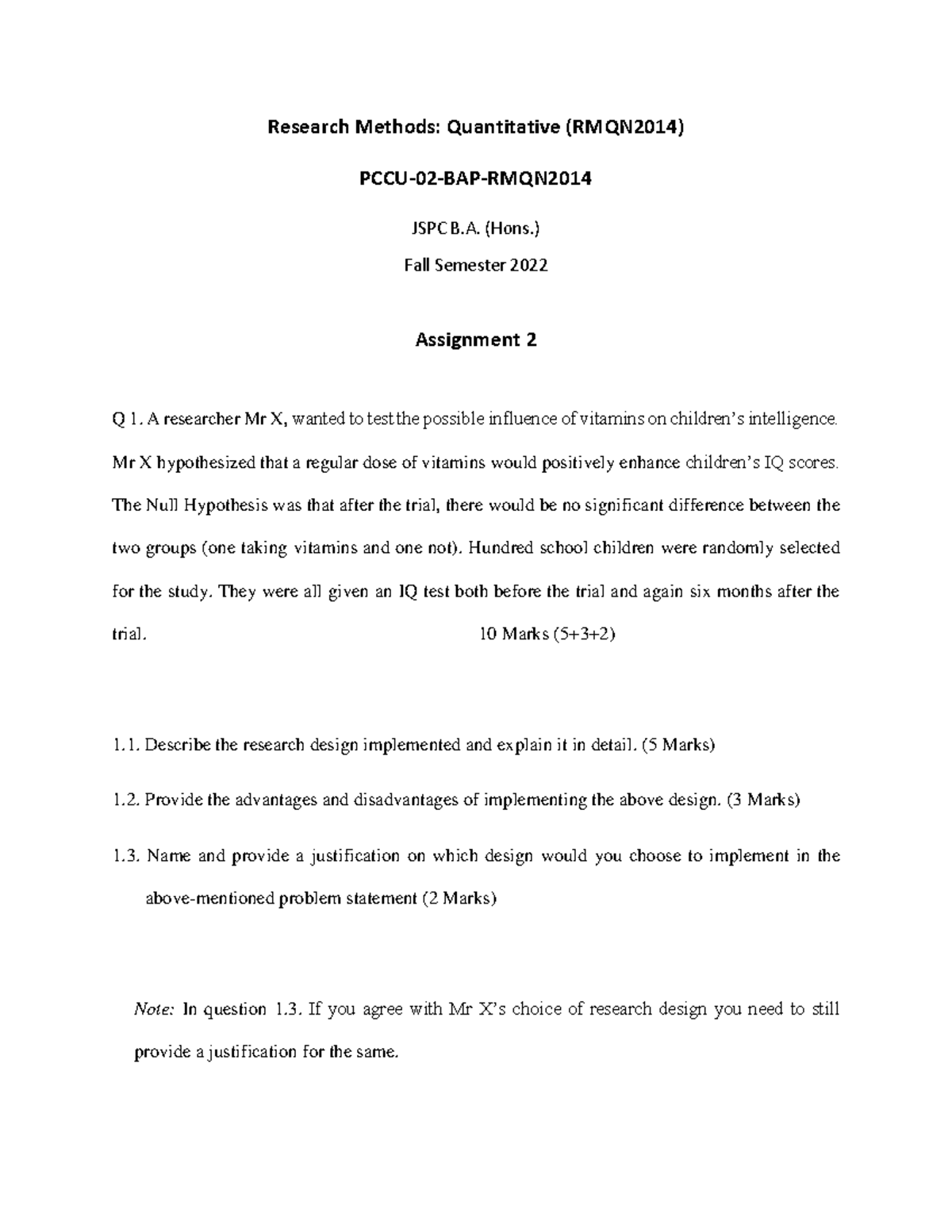 Assignment 2: RM - Research Methods: Quantitative (RMQN2014) PCCU-02 ...