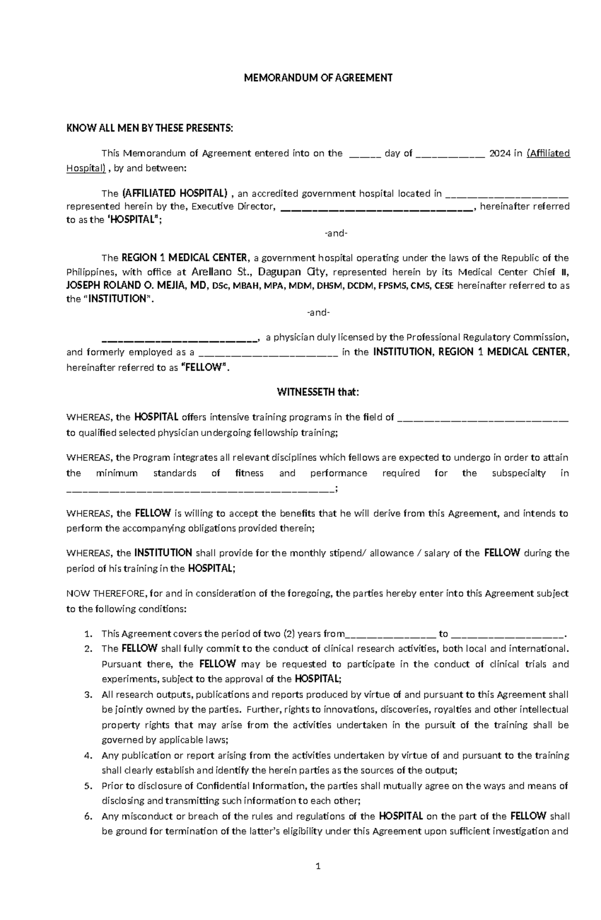 Lateral Entry MOA Template for Region 1 Medical Center - Studocu