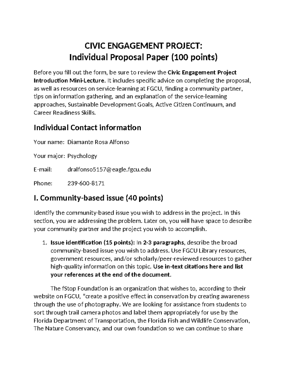 CIVIC ENGAGEMENT PROJECT: Individual Proposal (Part I) for CEP - Studocu