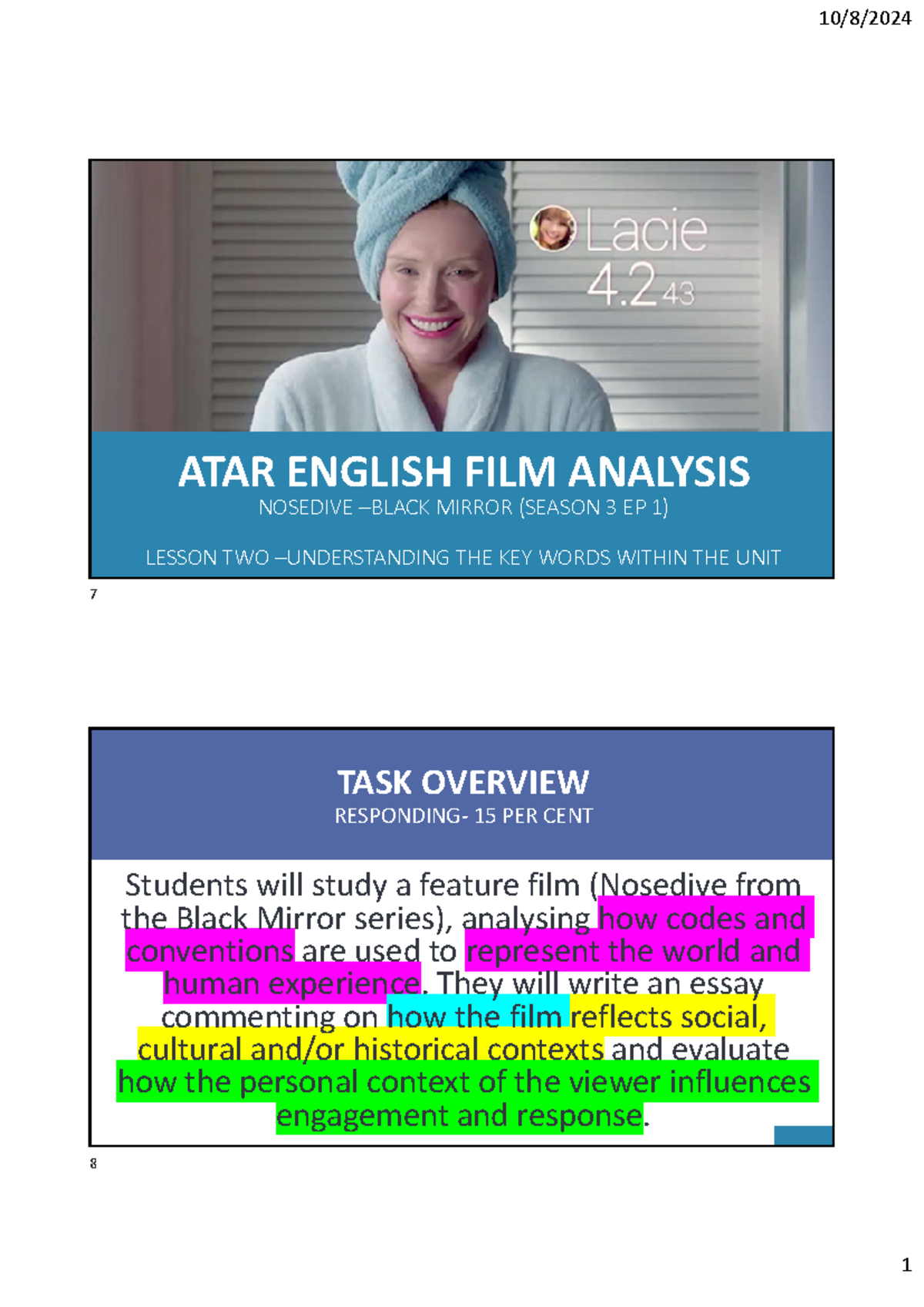 ATAR English Film Analysis: Nosedive Insights & Context L2 - Studocu