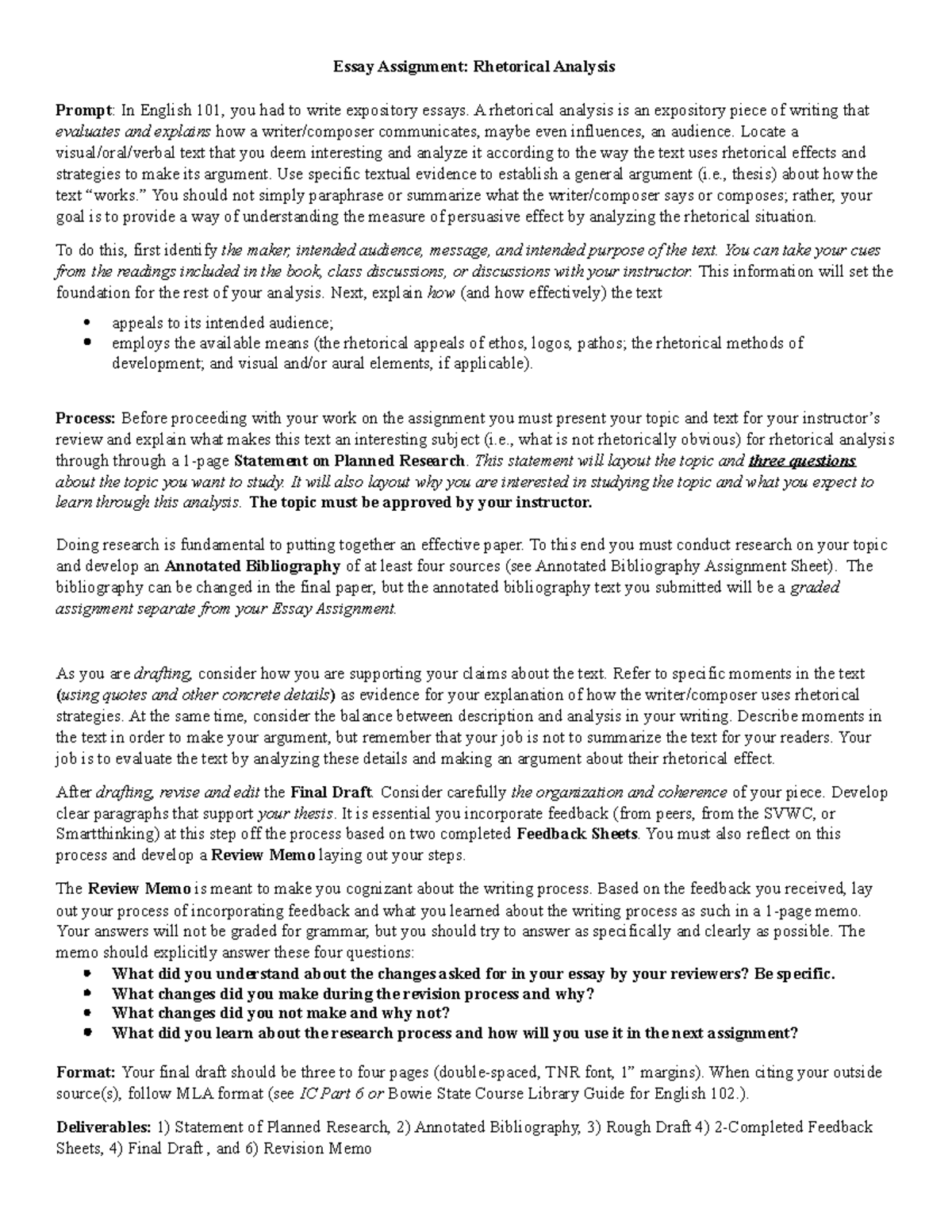 Rhetorical analysis essay assignment sheet 2 - Essay Assignment ...