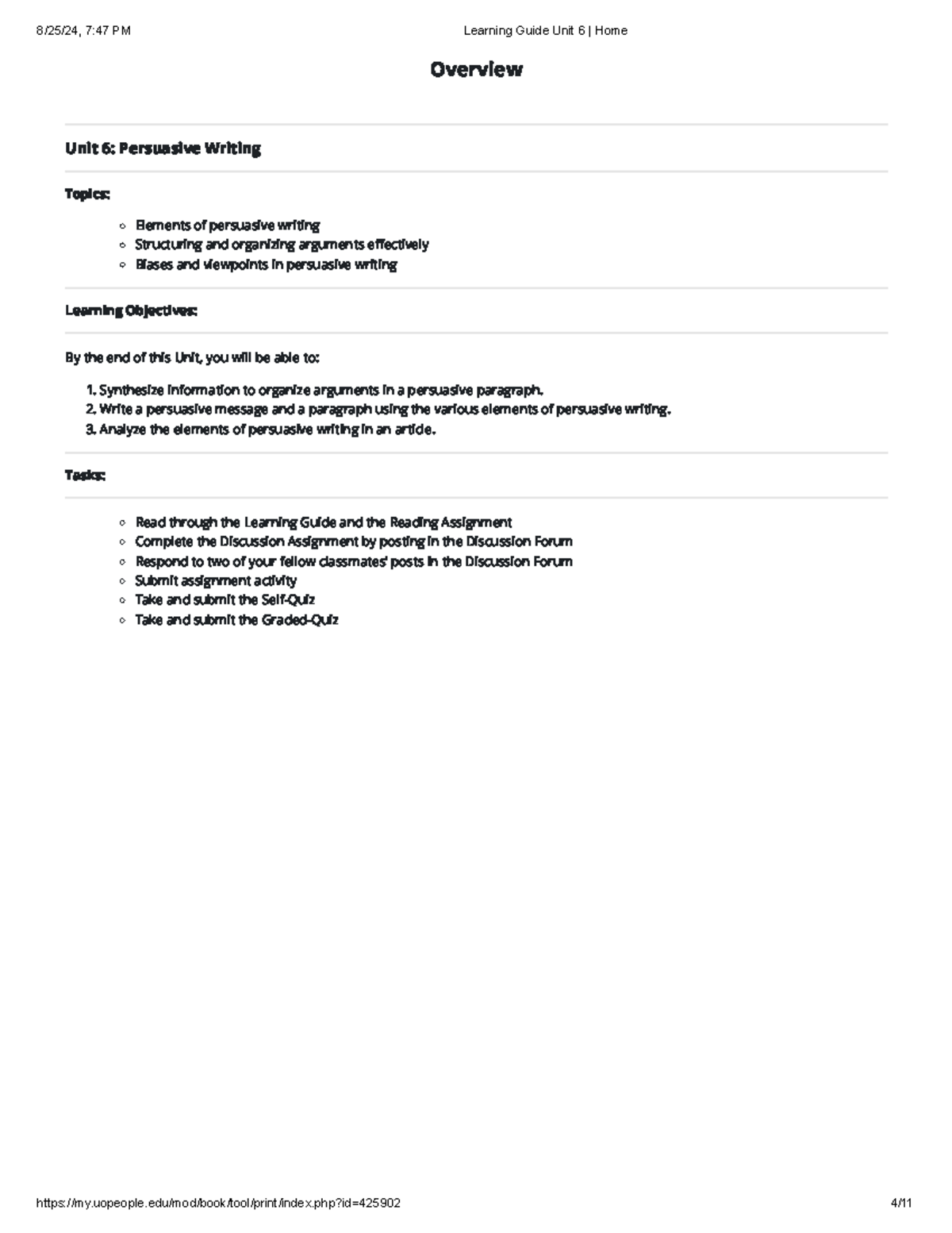 Unit 6 Learning Guide: Mastering Persuasive Writing Techniques - Studocu