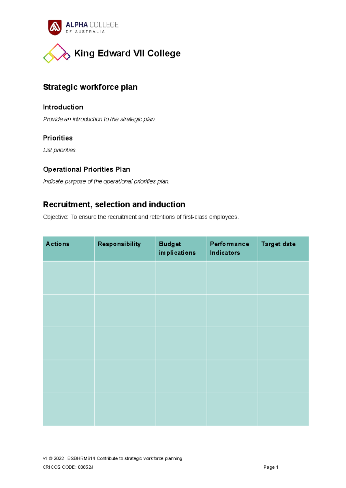 BSBHRM614 Strategic Workforce Plan Overview and Priorities - Studocu