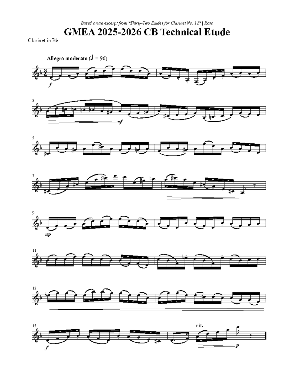 CB Soprano Clarinet Technical Etude: Allegro Moderato Excerpt - Studocu