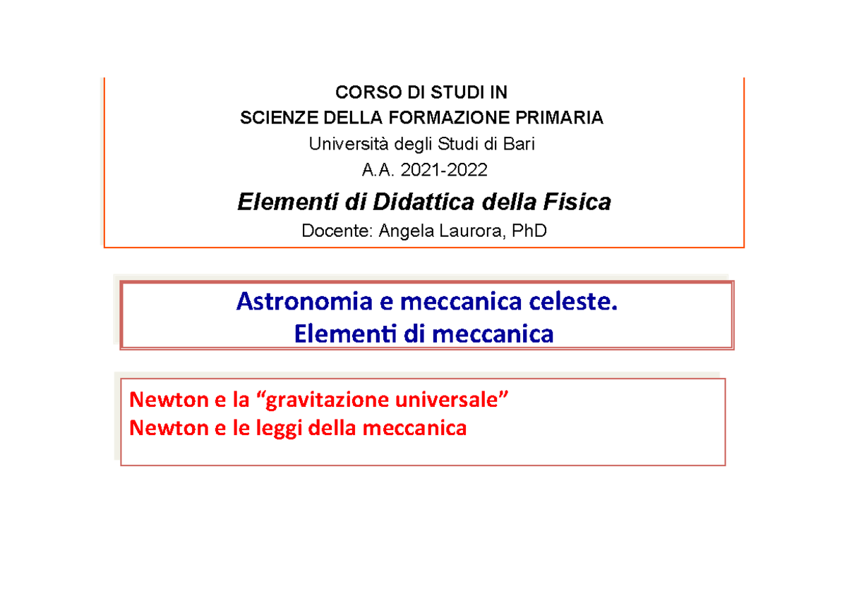 Elementi di Didattica della Fisica: Meccanica Newtoniana SFP Uniba ...