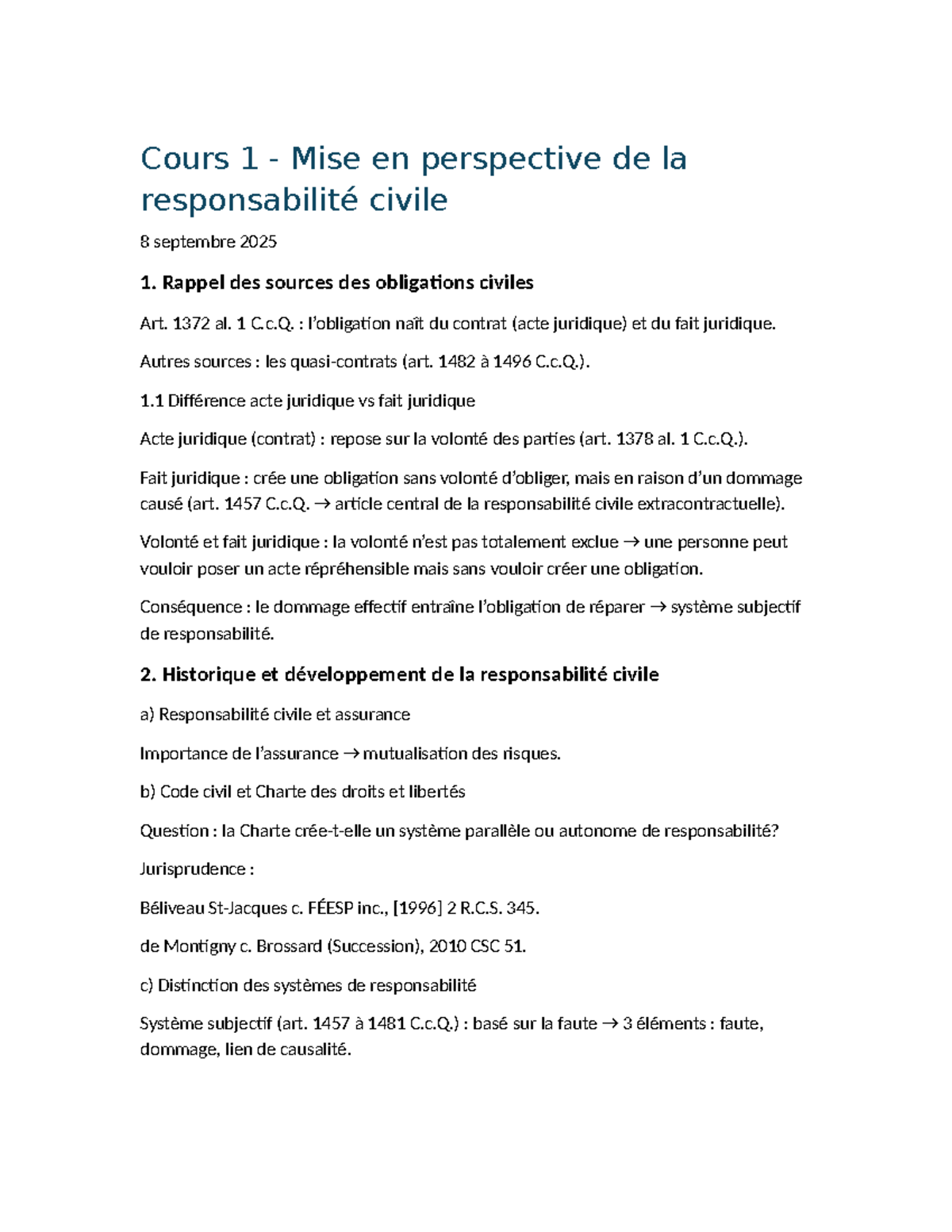 DRT1222 - Obligations 2 : Notes de Cours sur la Responsabilité Civile ...