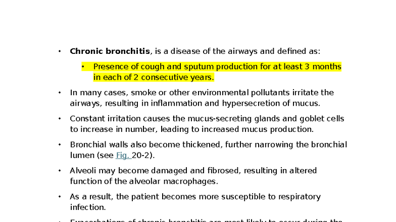 Chronic & Acute Bronchitis: Final Exam Notes - Studocu