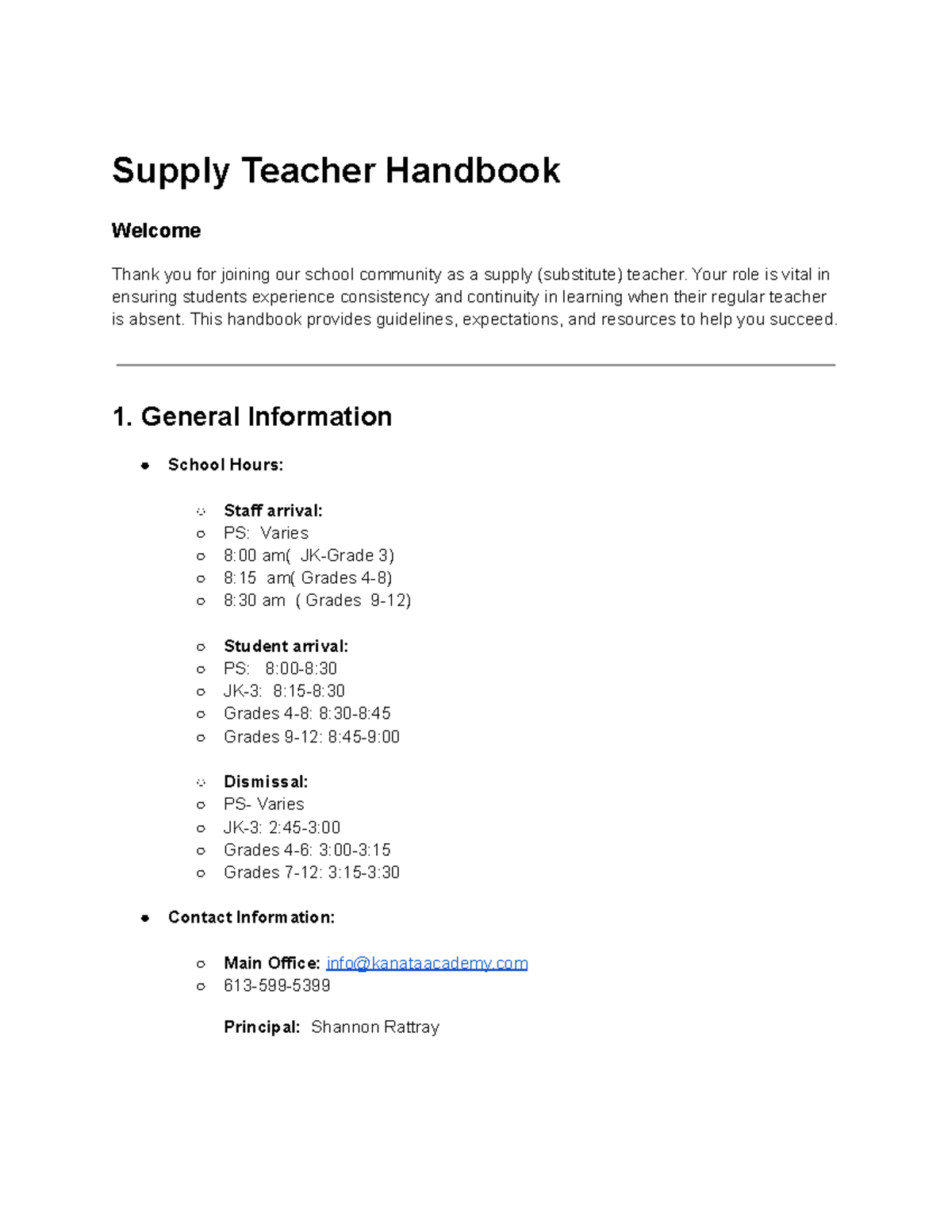 Supply Teacher Handbook: Guidelines for Success and Conduct - Studocu