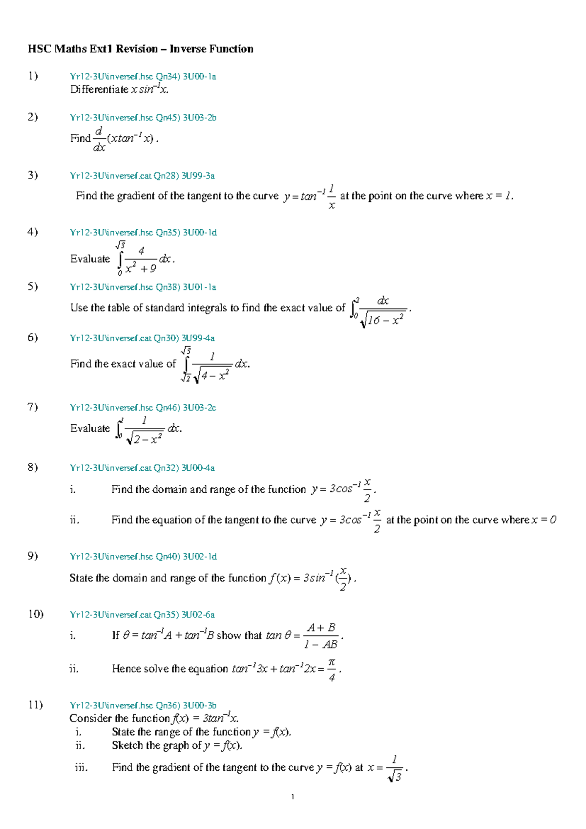 NH HSC Revison Inverse Function - HSC Maths Ext1 Revision – Inverse ...