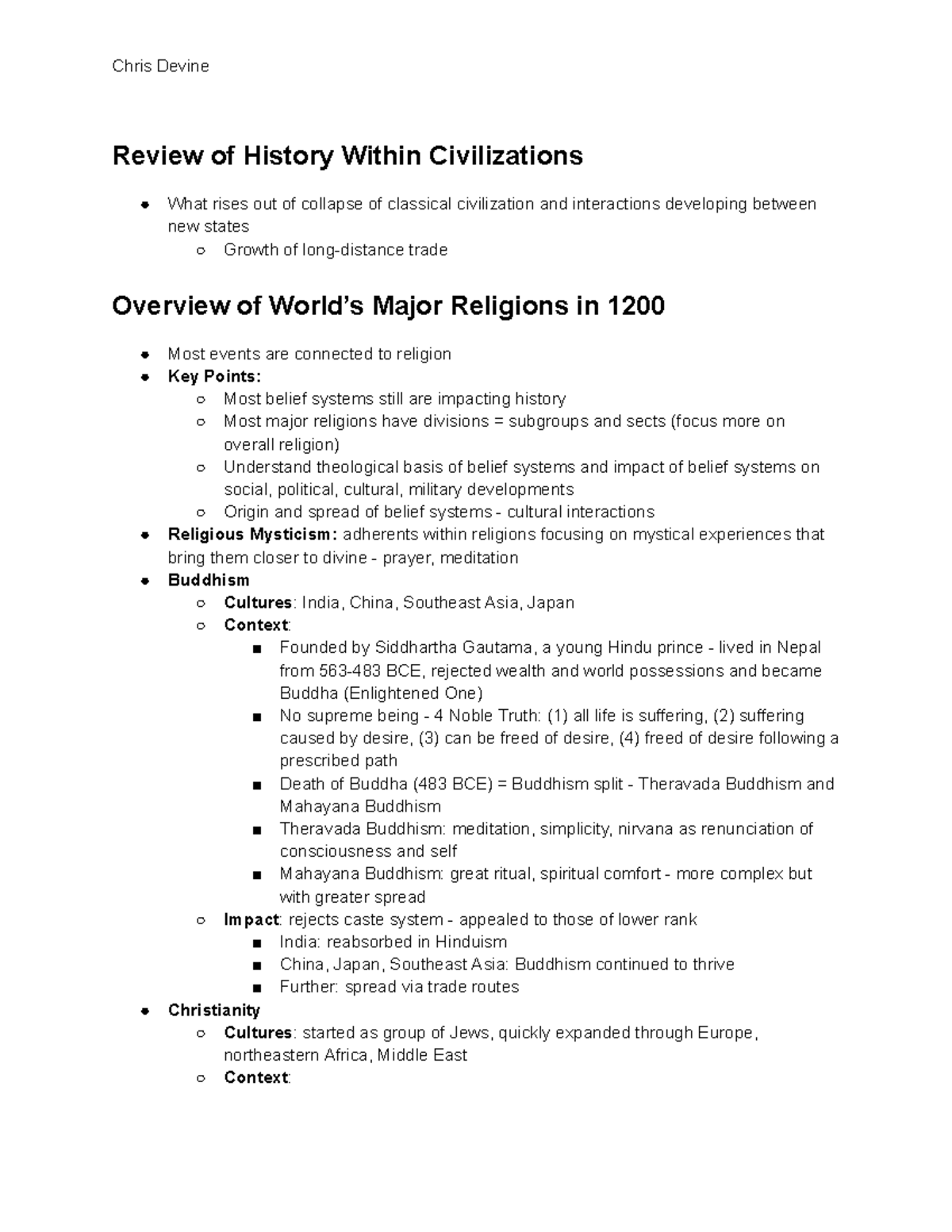AP World History Final Exam Cram Guide: Major Religions & Developments ...