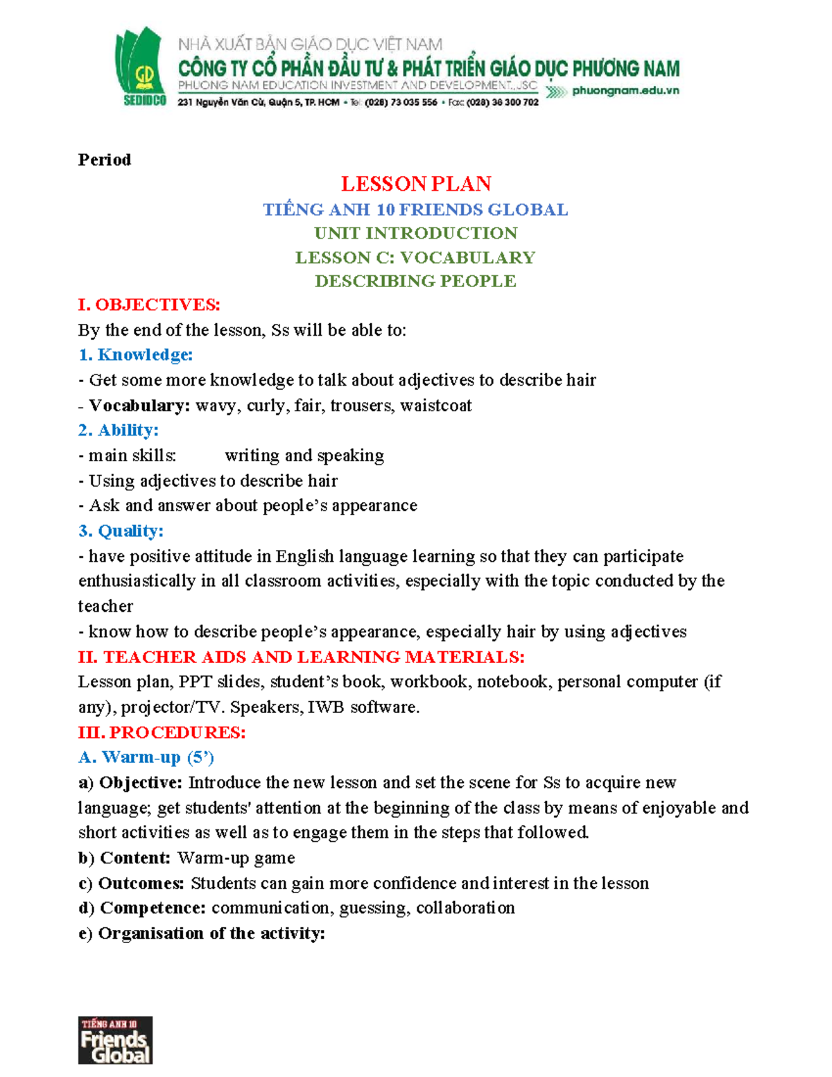 TIẾNG ANH 10: UNIT INTRODUCTION C - VOCABULARY LESSON PLAN - Studocu