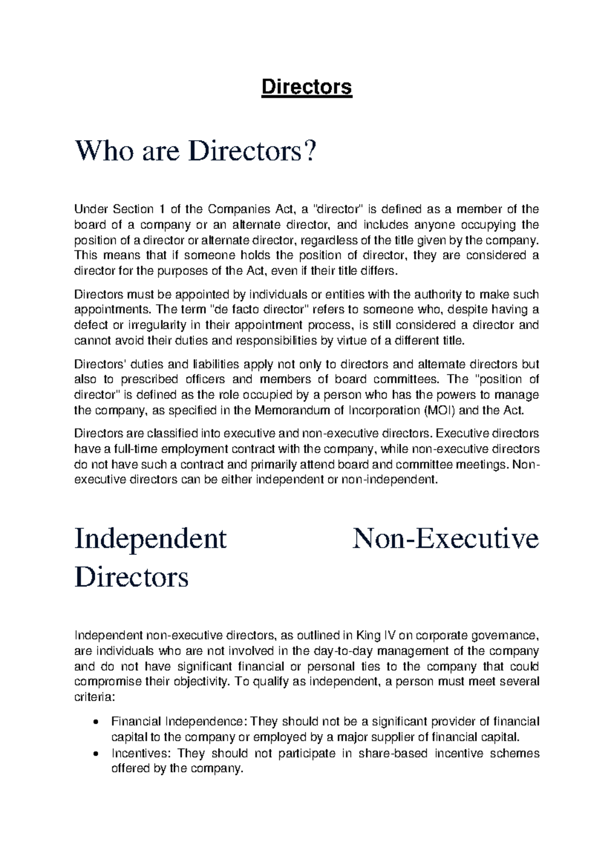Directors' Duties and Responsibilities Under the Companies Act - Studocu