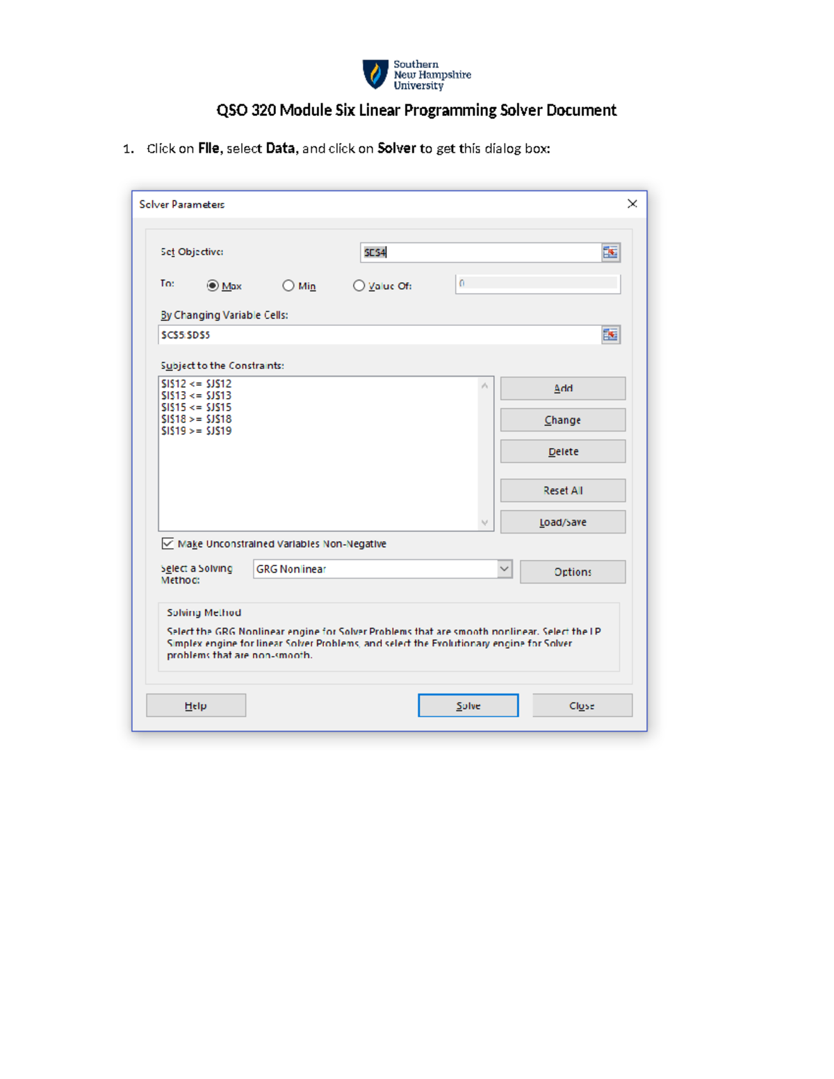 QSO 320 Module Six Linear Programming Solver Document - See the following screenshots. a ...