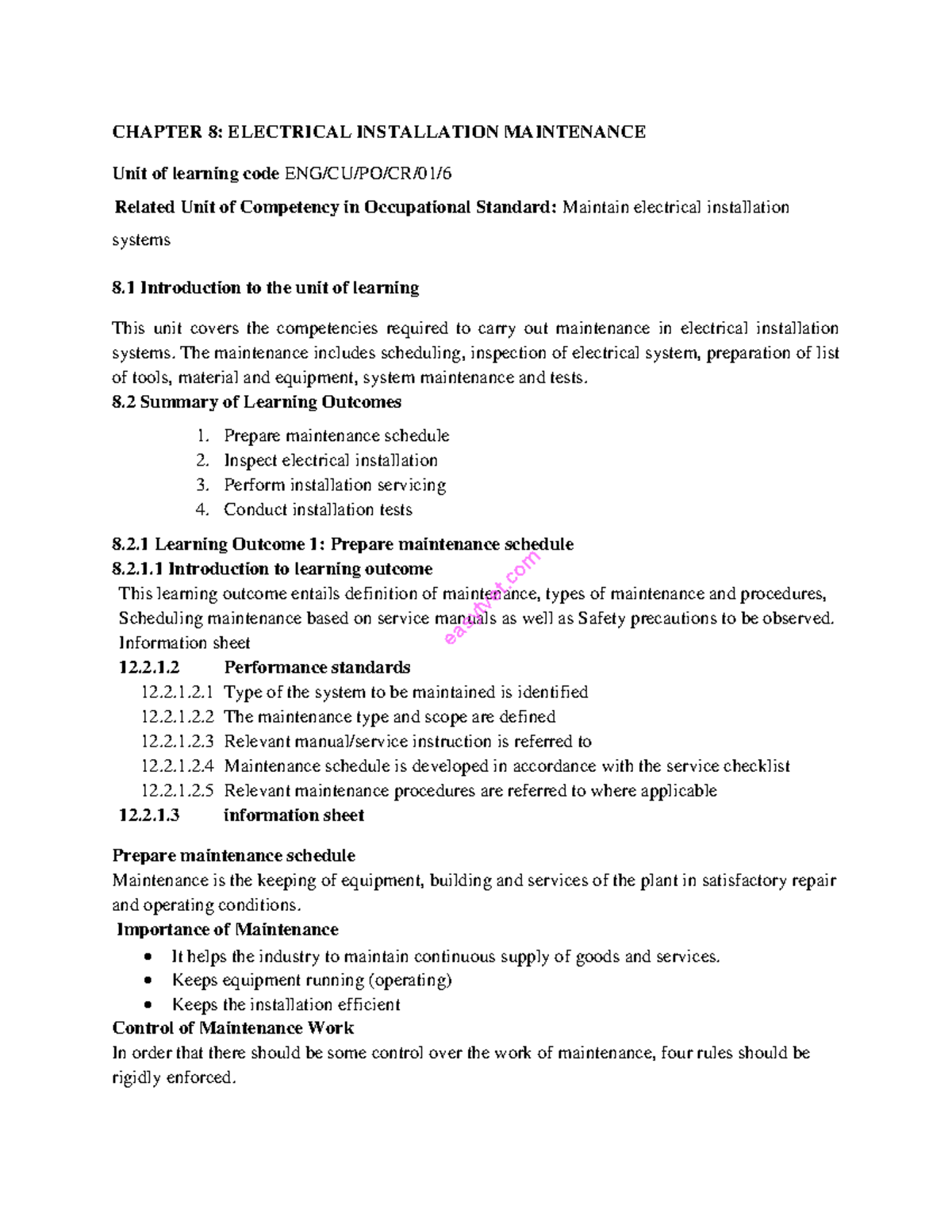 CHAPTER 8: ELECTRICAL INSTALLATION MAINTENANCE (Unit Code: EIM-8) - Studocu