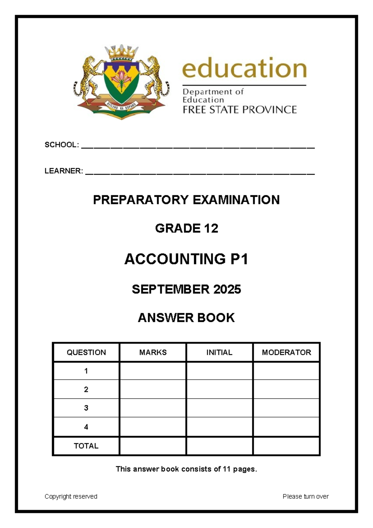Accounting P1 Grade 12 Prep Exam Answer Book September 2025 - Studocu