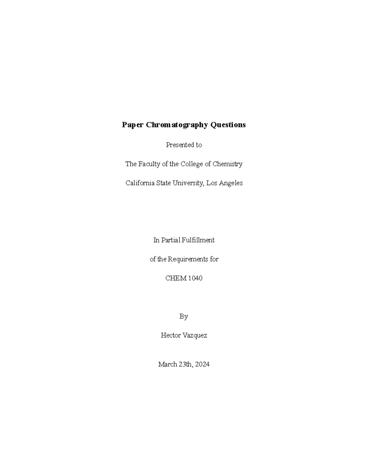 CHEM 1040: Paper Chromatography Q&A Analysis and Insights - Studocu