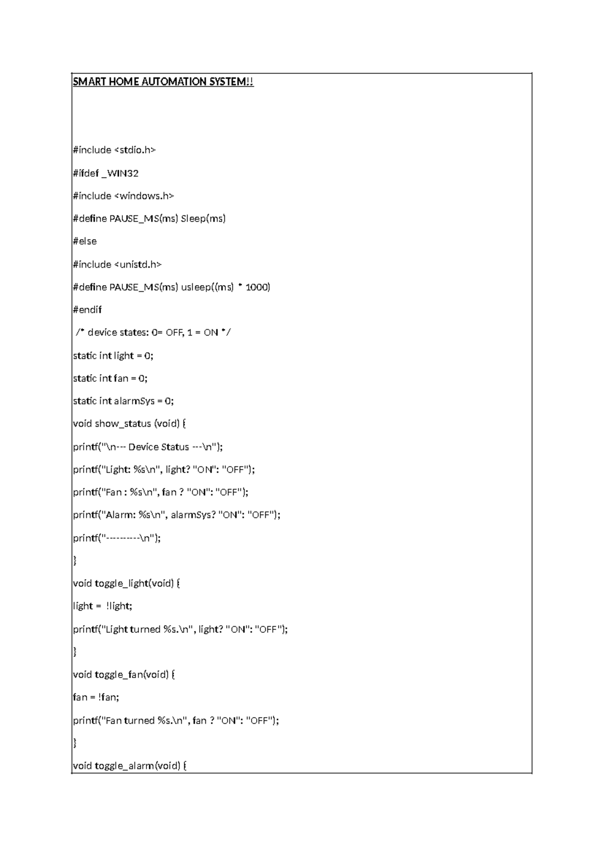 Smart Home Automation System - Code Implementation Guide - Studocu