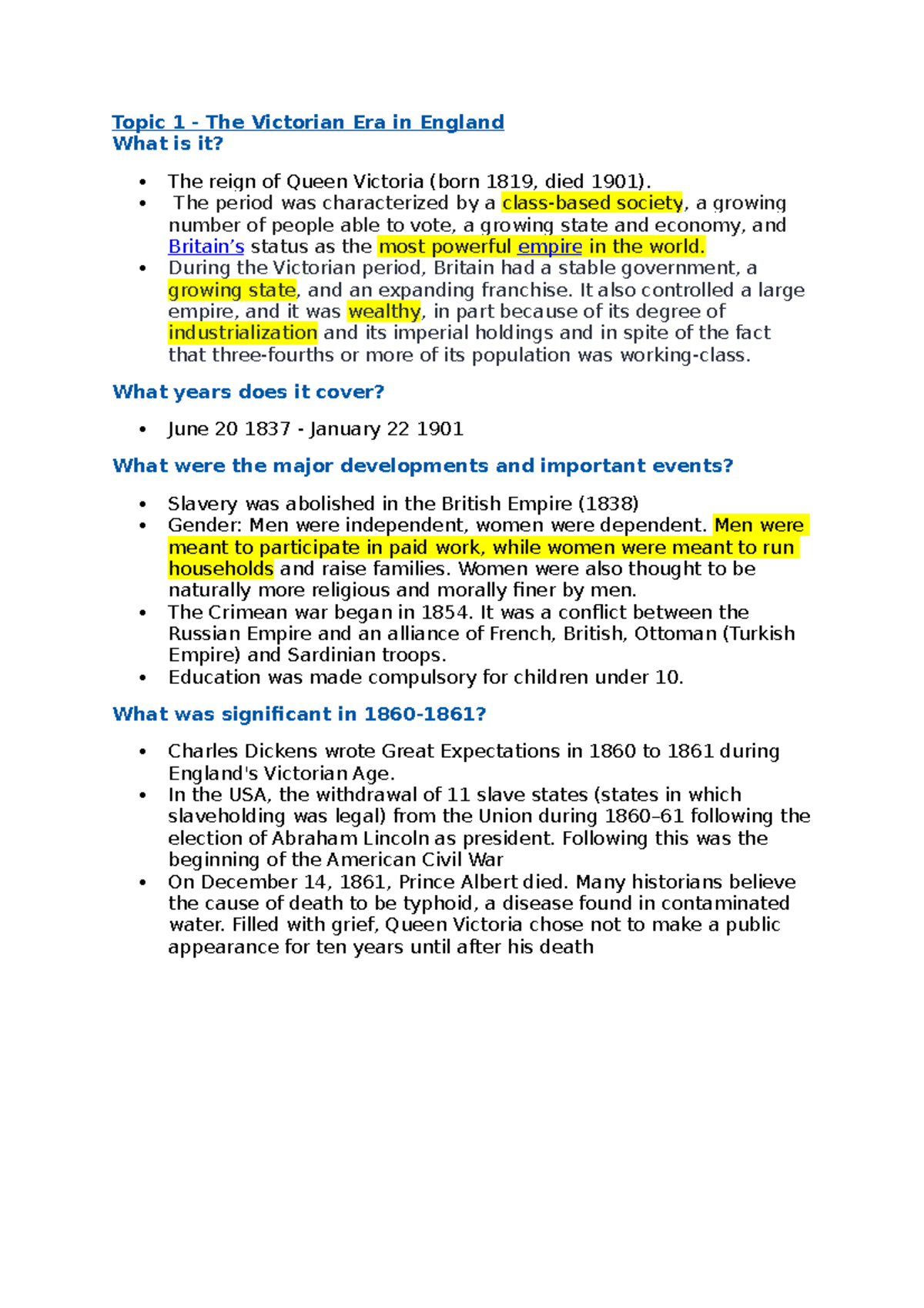 Topic 1 - The Victorian Era in England - Topic 1 - The Victorian Era in ...