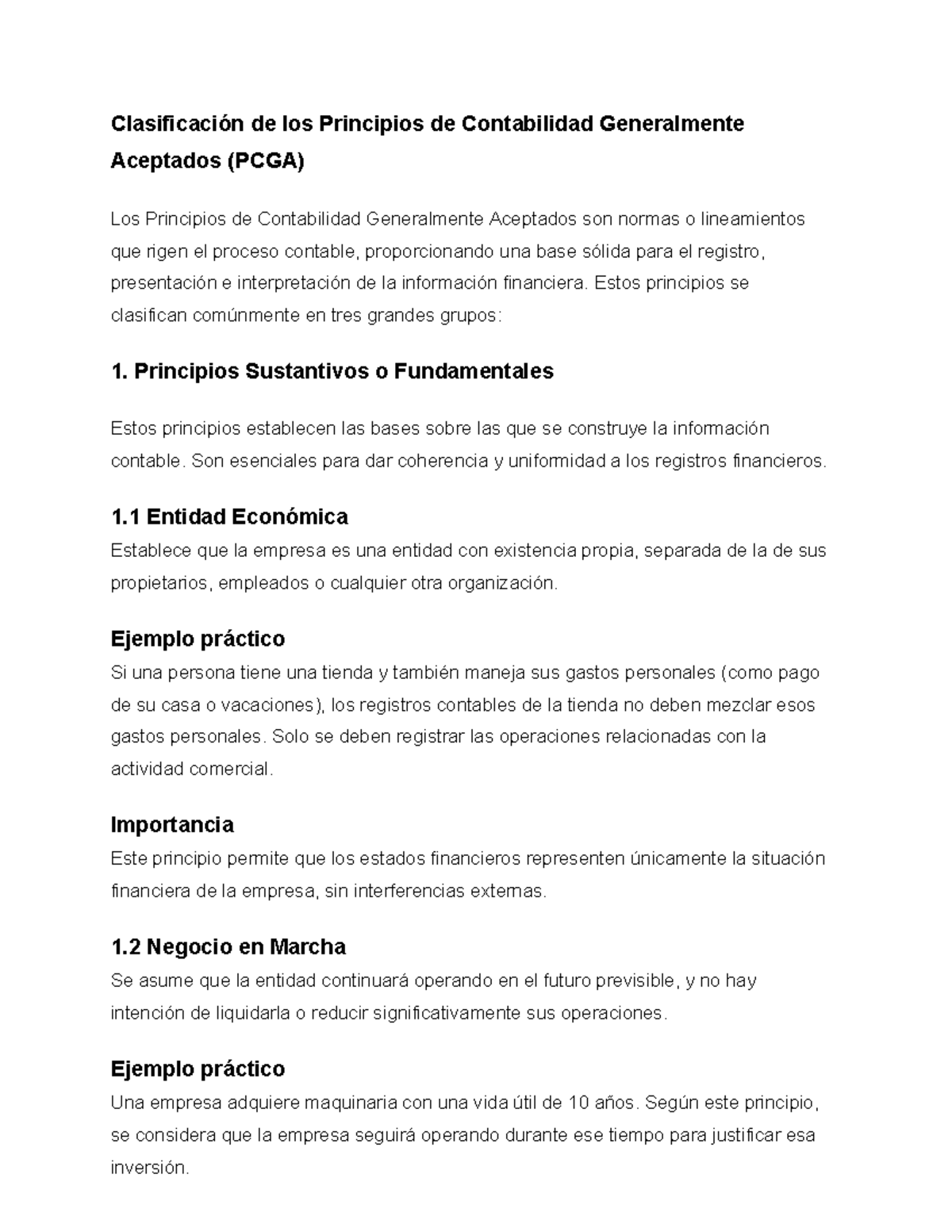 Trabajo Final: Clasificación de los PCGA en Contabilidad - Studocu