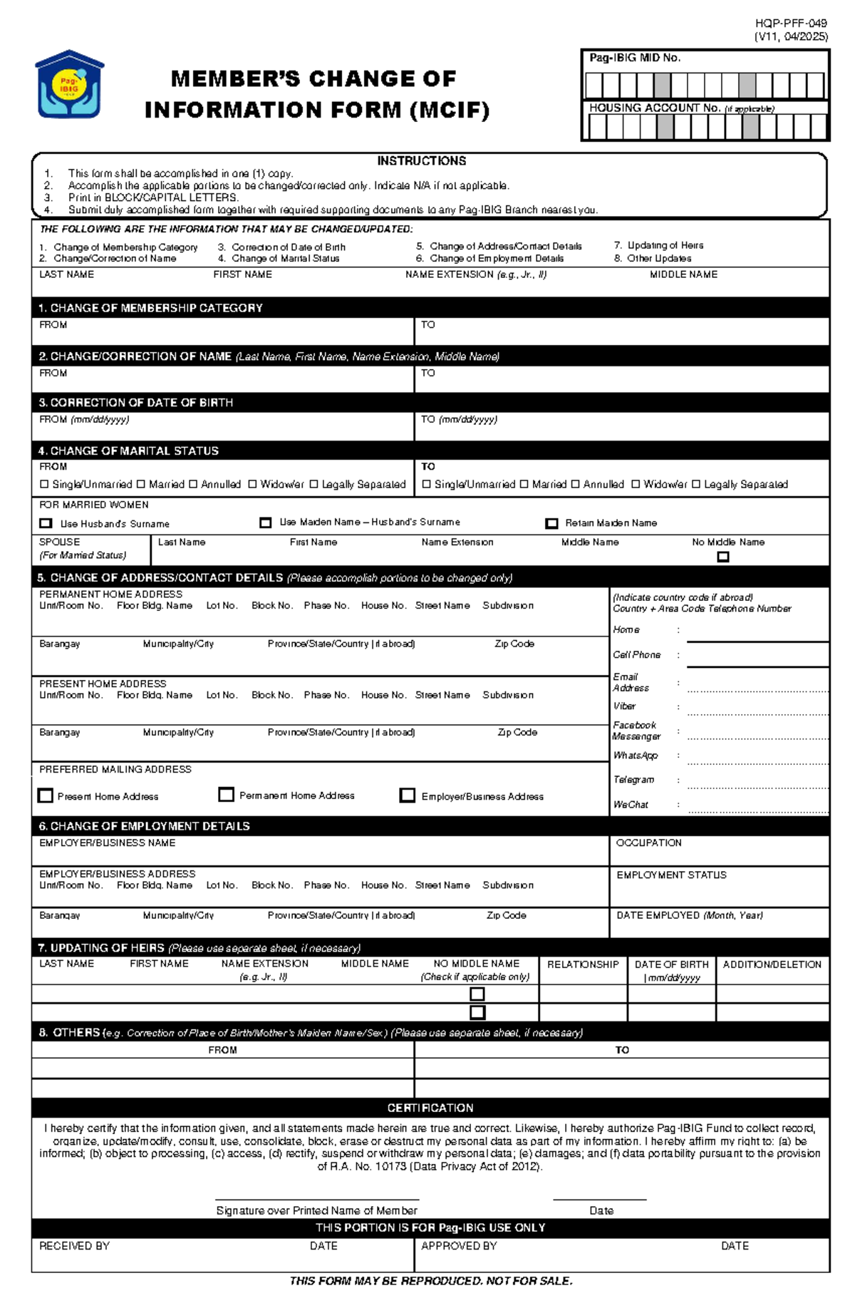 2025 PAG-IBIG MID No. Change of Information Form Instructions - Studocu