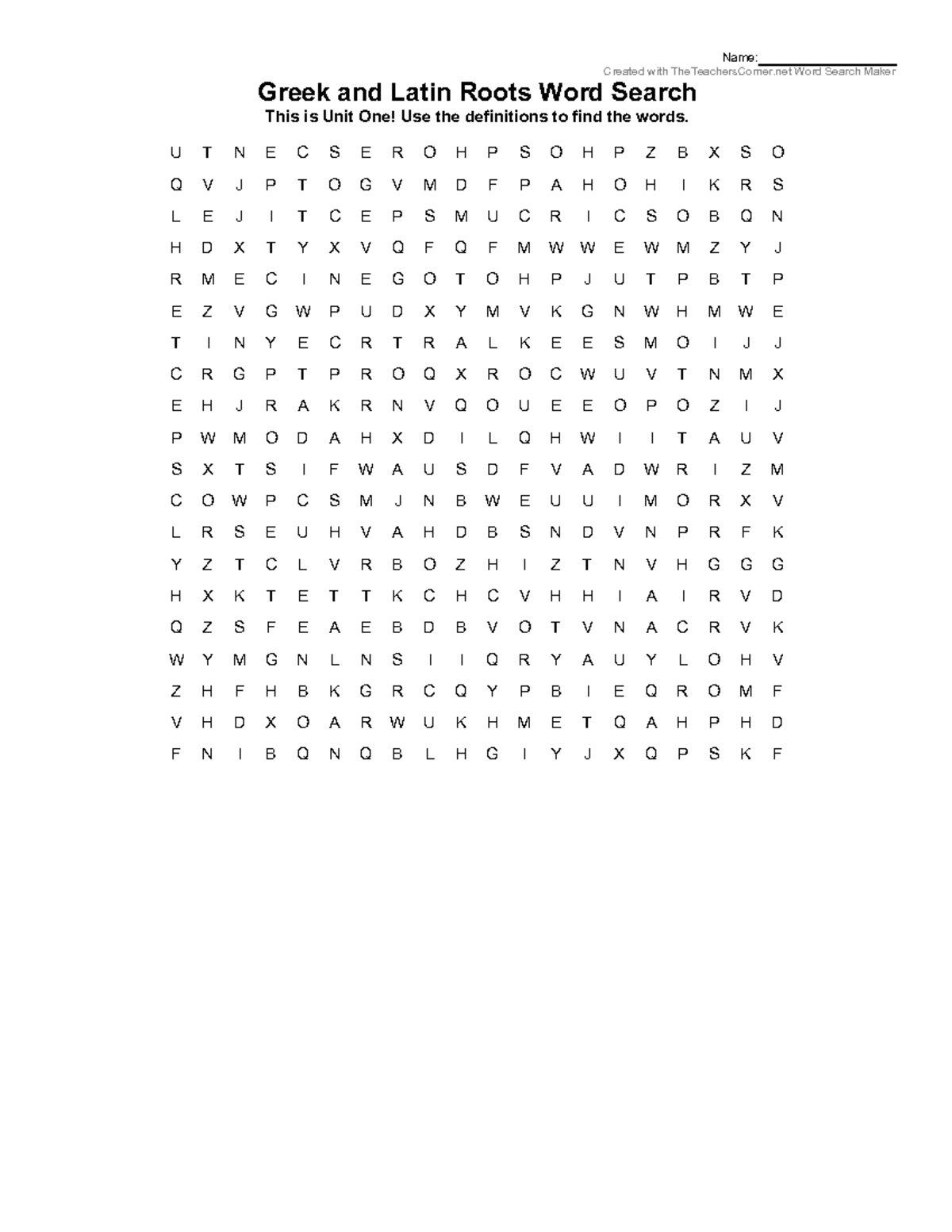 Greek and Latin Roots Word Search (Unit 1) - Studocu