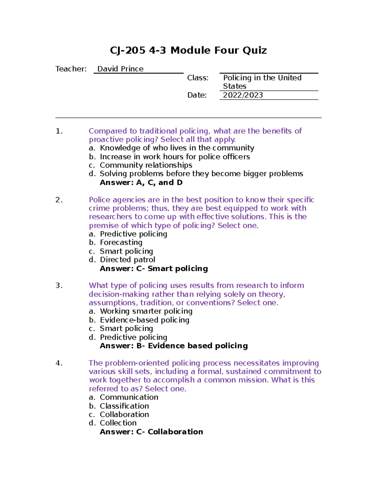 CJ-205-T5236 2-2 Module Two Assignment - Name :Rachel Joseph Student id ...