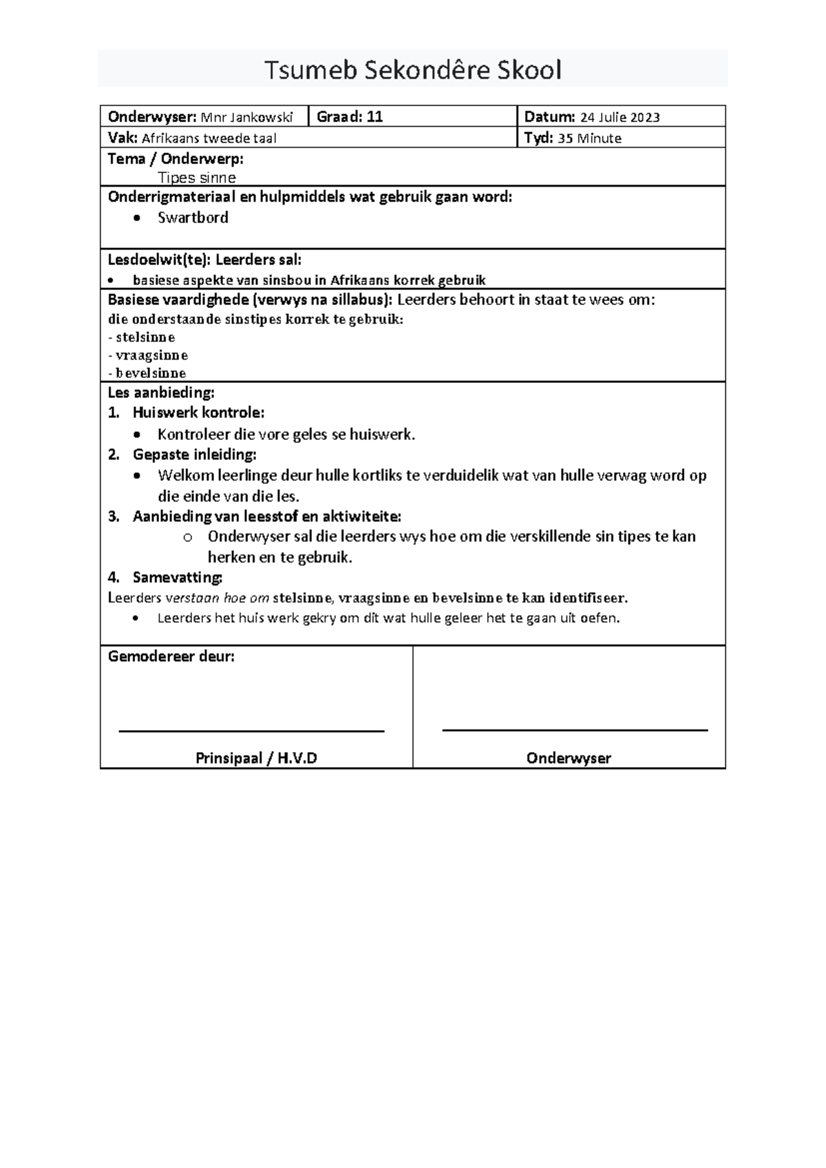Graad 11 Afrikaans Tipe Sinne Lesnota's - Mnr Jankowski - Studocu