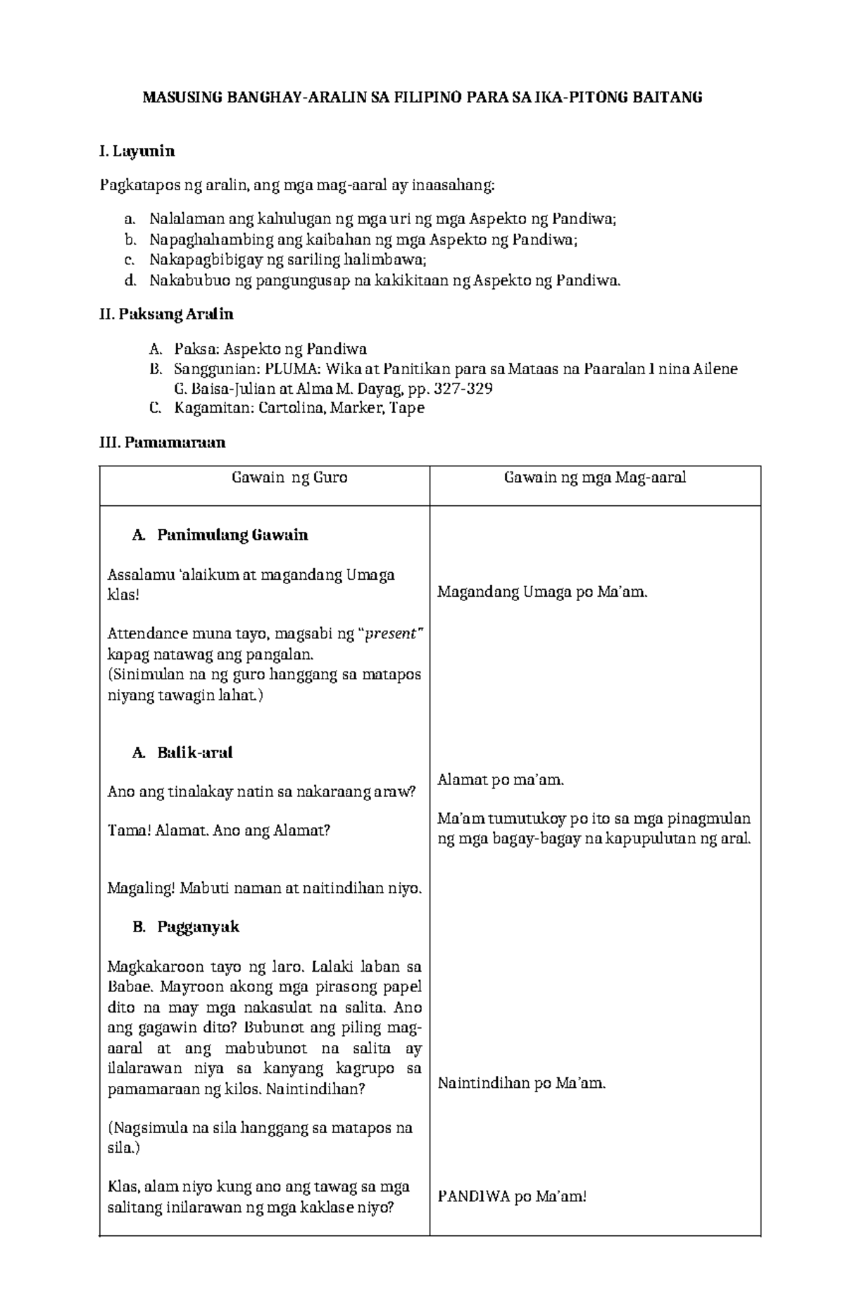 Final DEMO - LESSON PLAN - MASUSING BANGHAY-ARALIN SA FILIPINO PARA SA ...