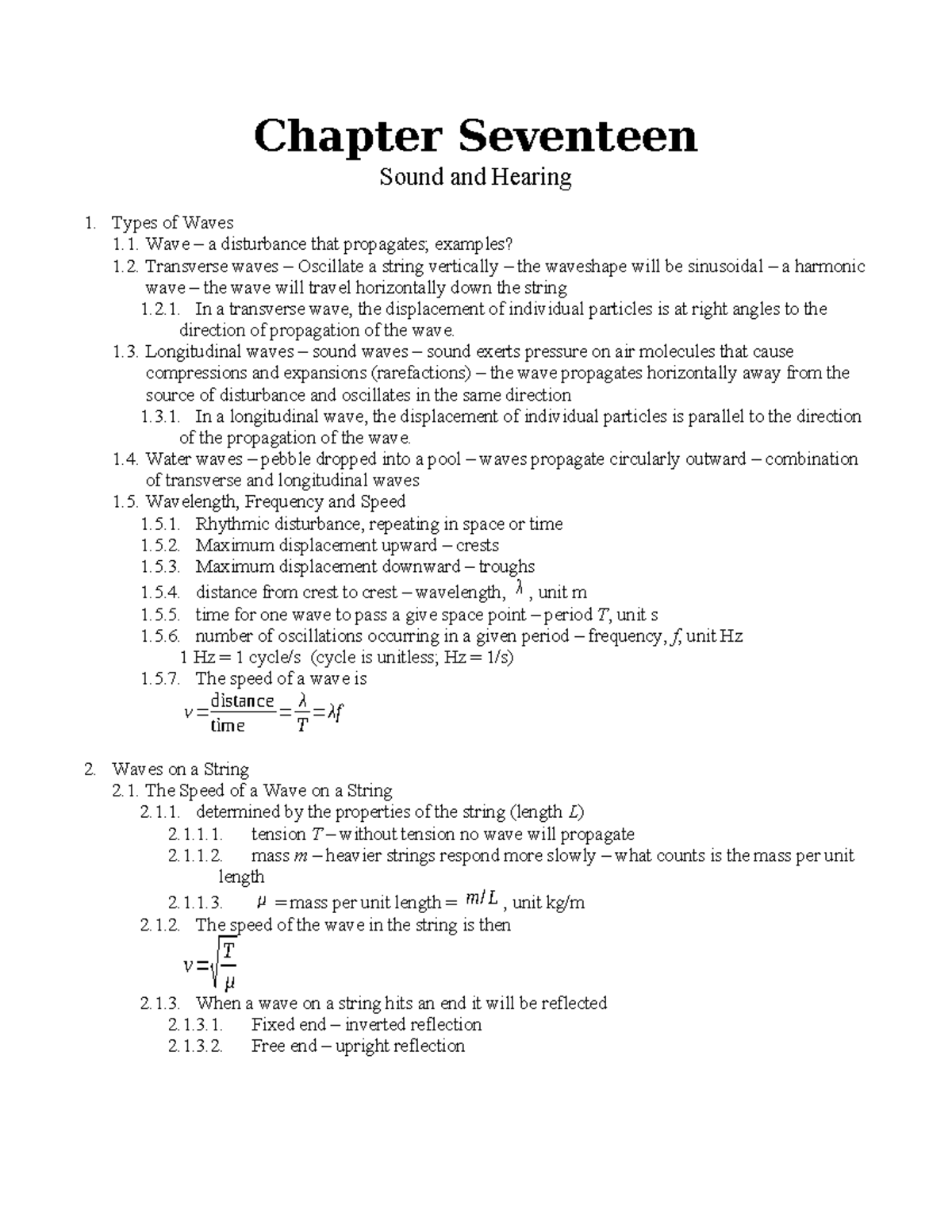Physics 101: Chapter 17 Notes on Sound and Hearing Principles - Studocu