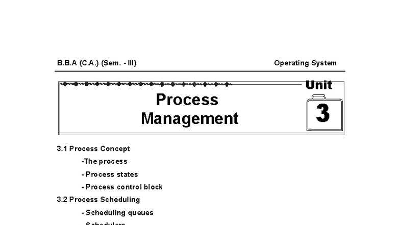 B.B.A (C.A.) (Sem. 3) Operating System: Process Management Overview - Studocu