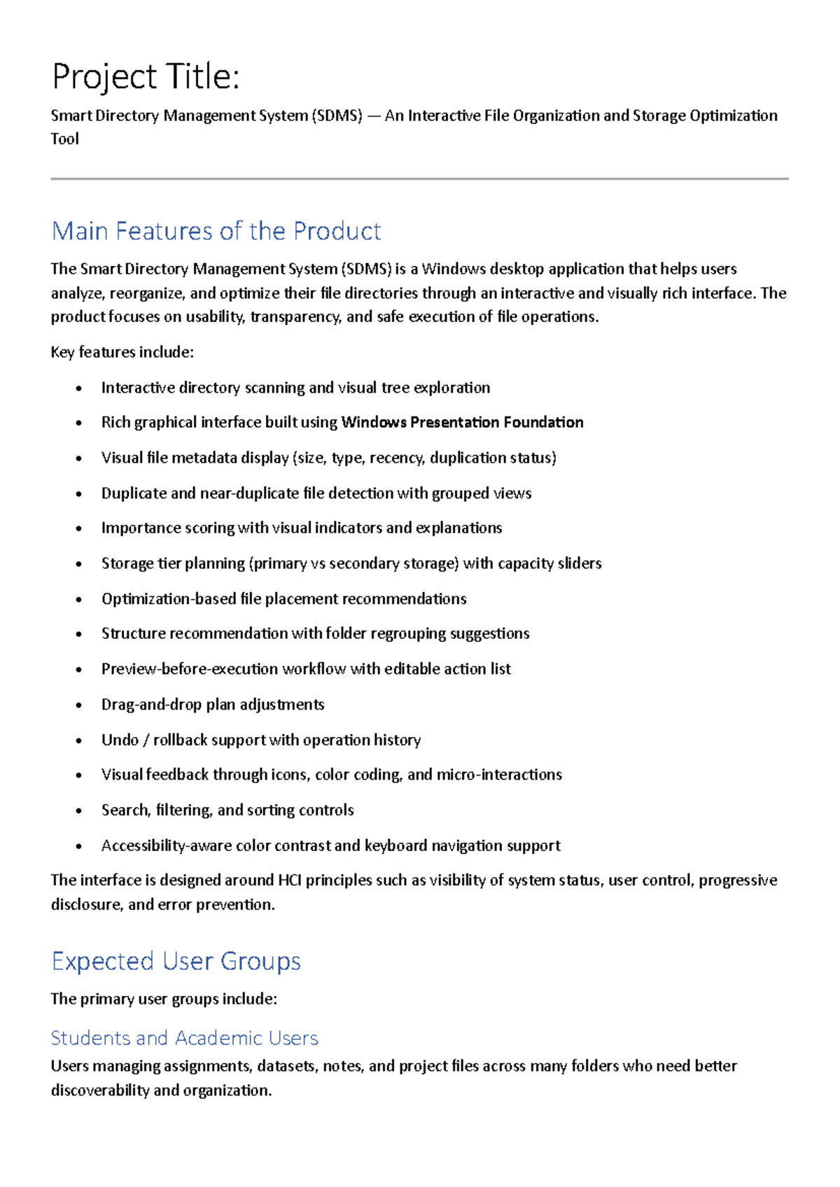 HCI Project Proposal: Smart Directory Management System (SDMS) - Studocu