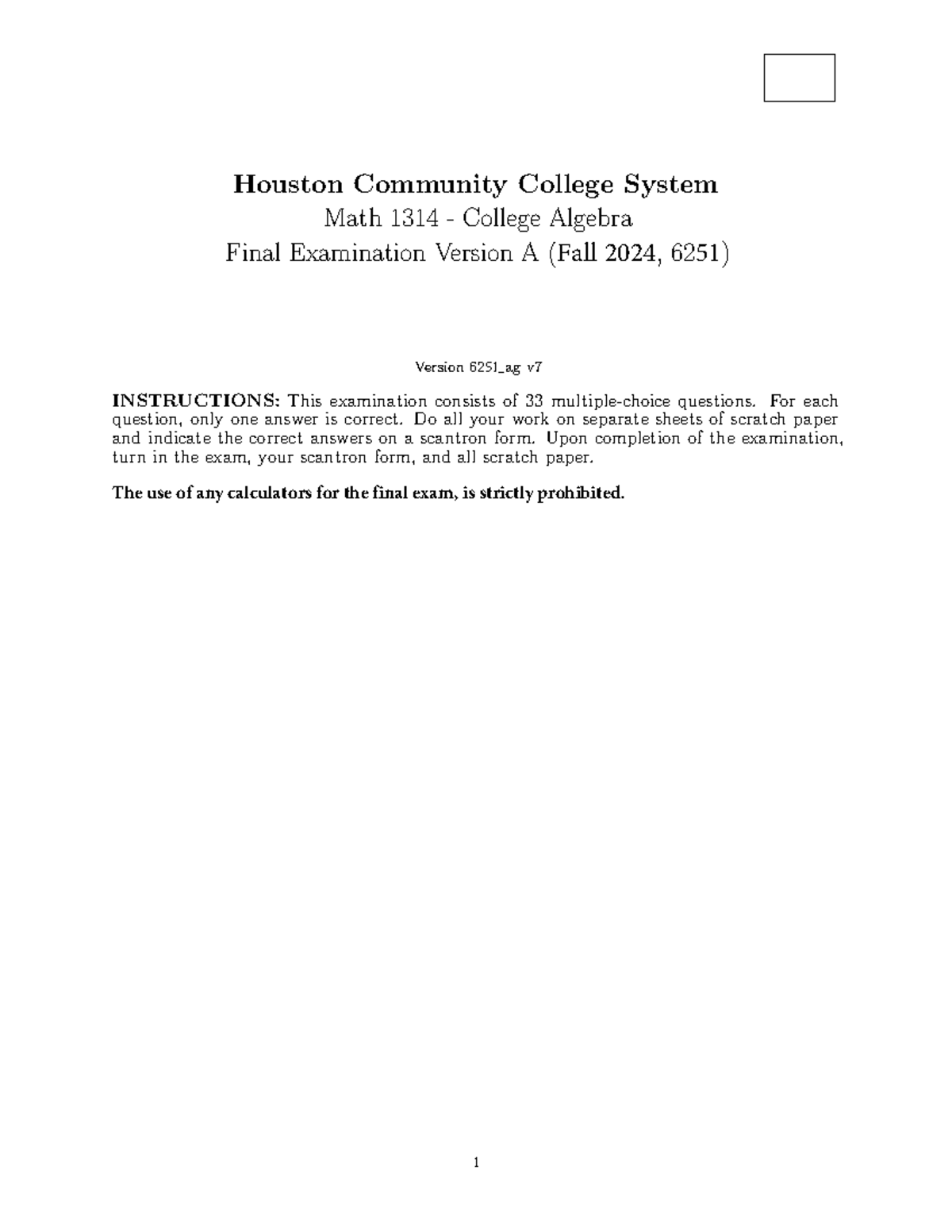 MATH 1314 College Algebra Final Exam Review (Fall 2024) - Studocu