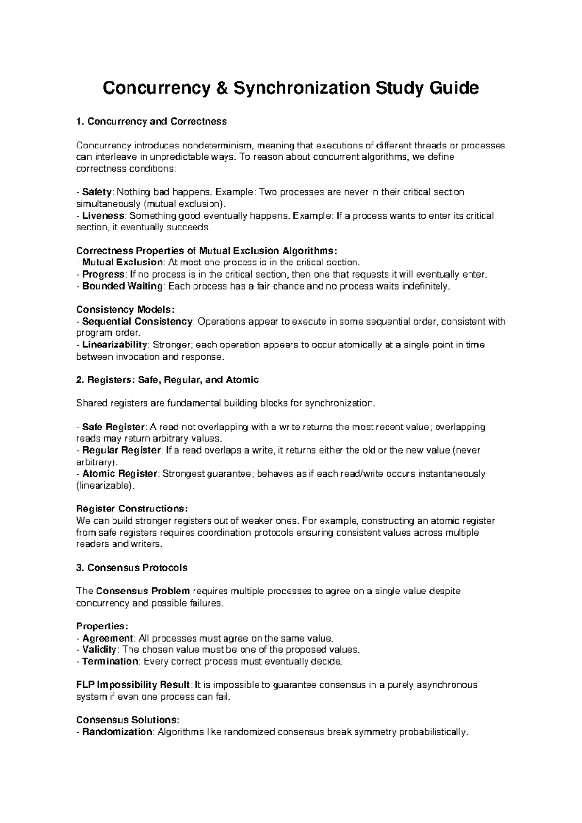 Concurrency Synchronization Study Guide: Key Concepts and Properties - Studocu