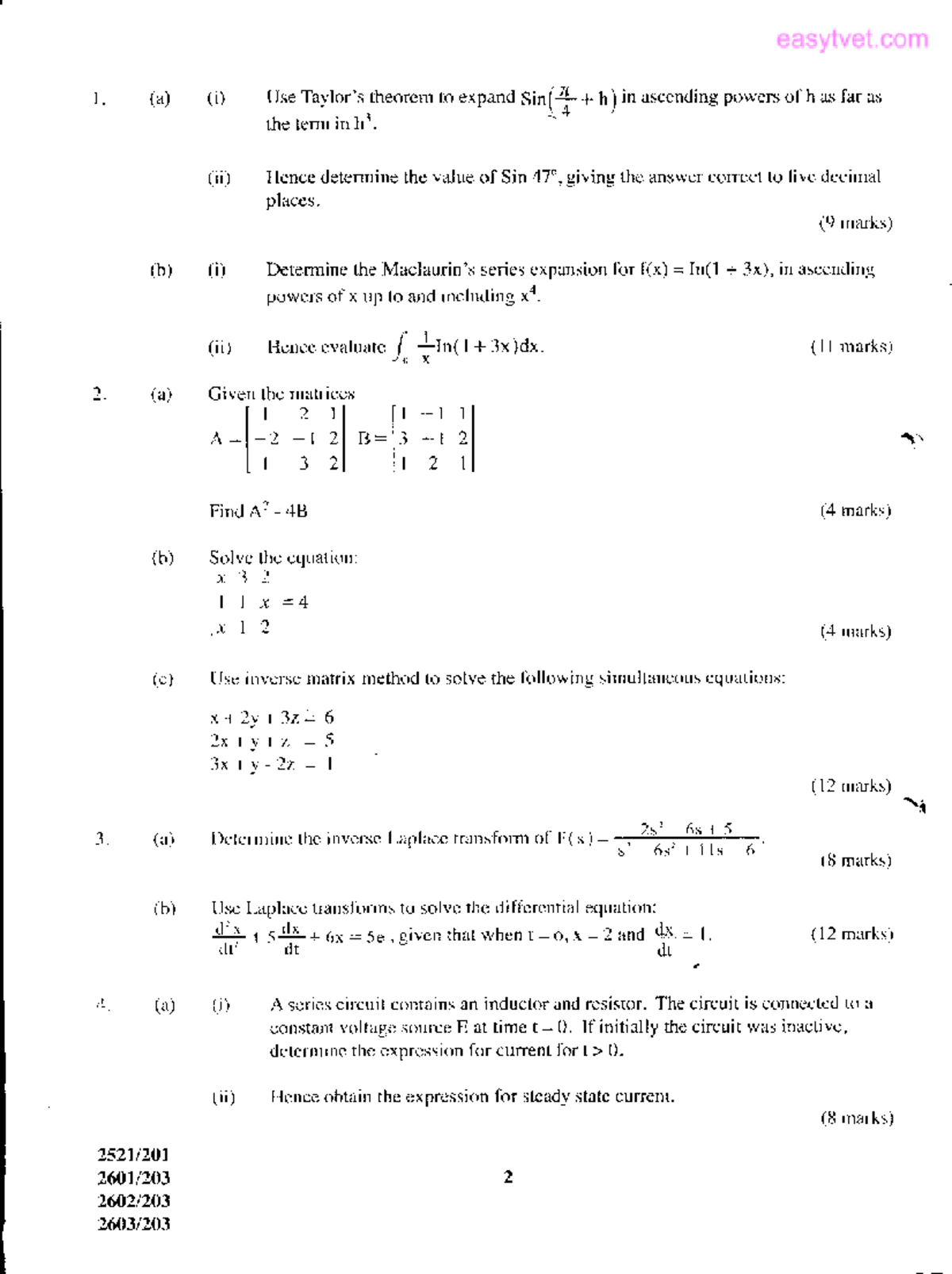 2012 - past papers - easytvet 1. (a) (i) Use theorem to expand in ...