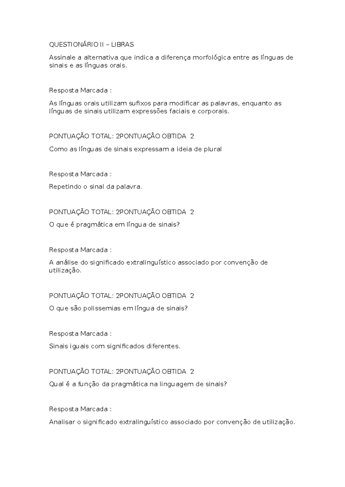 QUESTIONÁRIO – LÍNGUA BRASILEIRA DE SINAIS – LIBRAS – AULA 05 ...