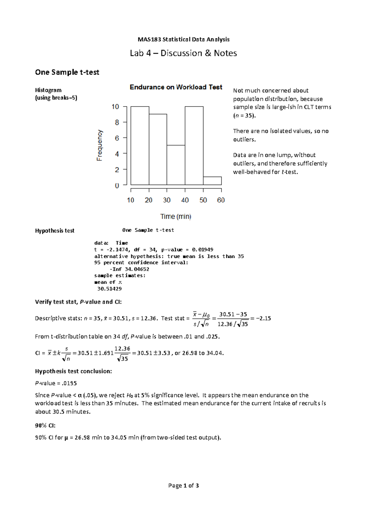 Lab 4 Notes - MAS183 Statistical Data Analysis Lab 4 Discussion Notes ...